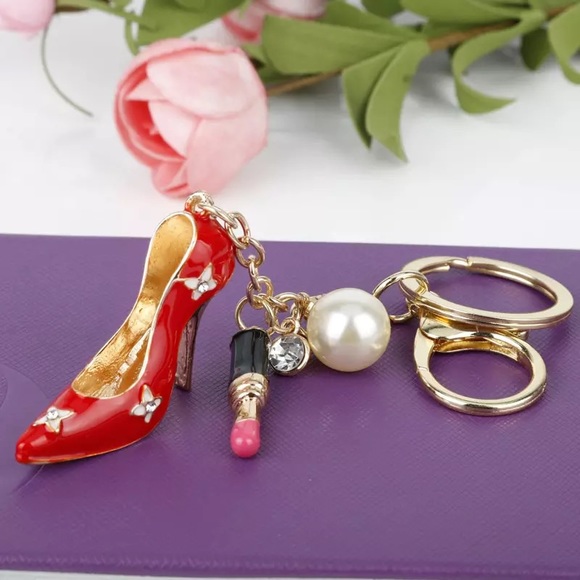 Accessories | Glam Keychain With Red High Heel Shoe And Lipstick Charm ...